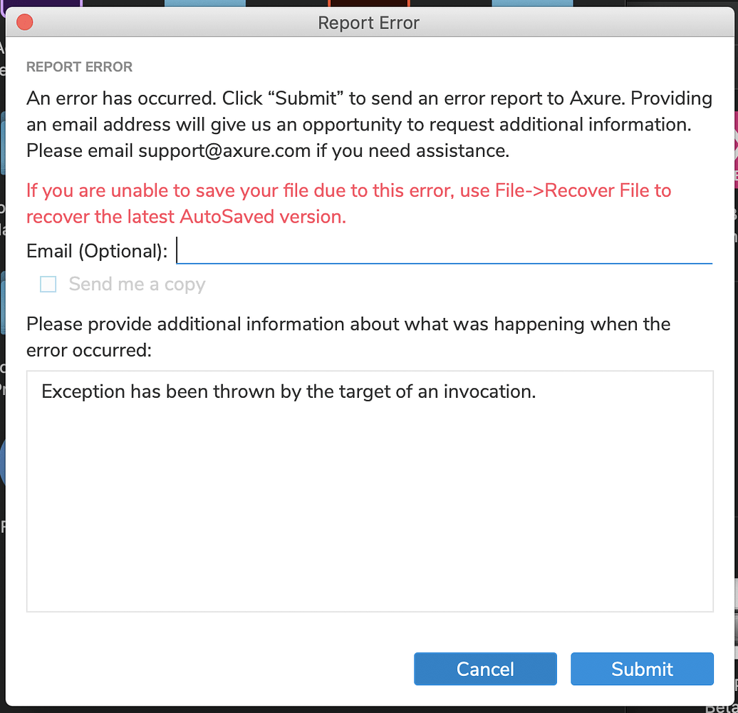 Report Error Exception Has Been Thrown By The Target Of An Invocation Axure Rp 9 Axure Forums