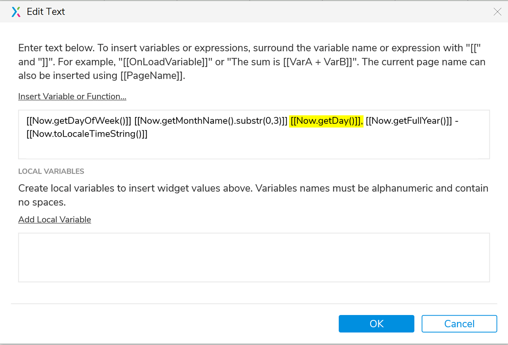 Axure not displaying the current day from [[Now.getDay()]] - Axure RP 9 - Axure Forums