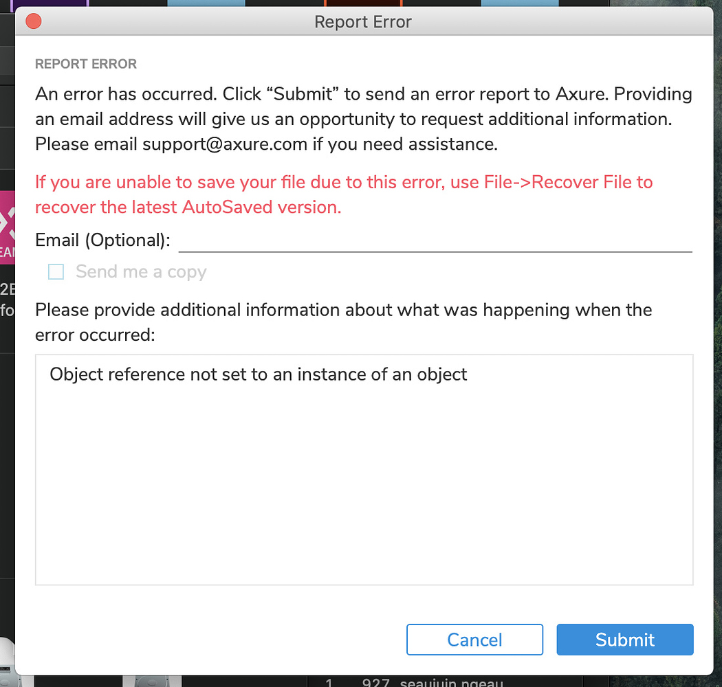 Report Error : Exception has been thrown by the target of an invocation - Axure RP 9 - Axure Forums