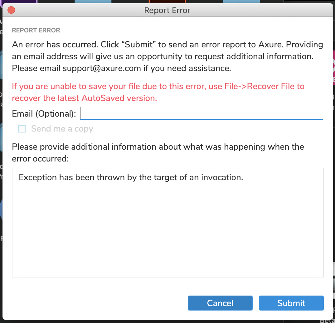 Report Error Exception Has Been Thrown By The Target Of An Invocation Axure Rp 9 Axure Forums